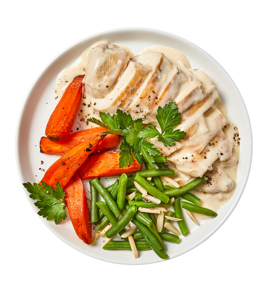 Parmesan Chicken, Roasted Green Beans and Glazed Carrots – Thrive Meals